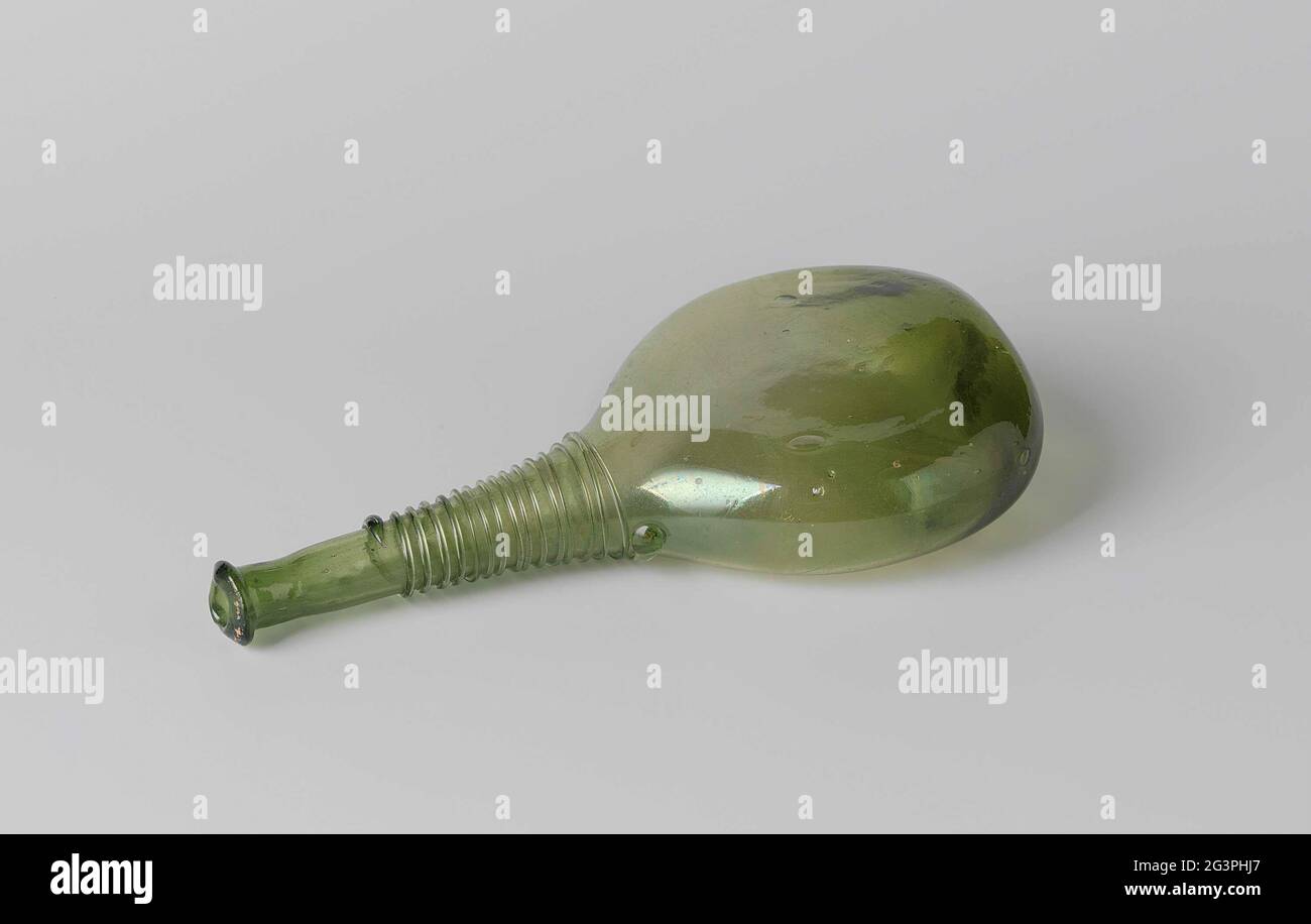 Bottle with flattened, spherical body. Inserted soul. Sideways ...