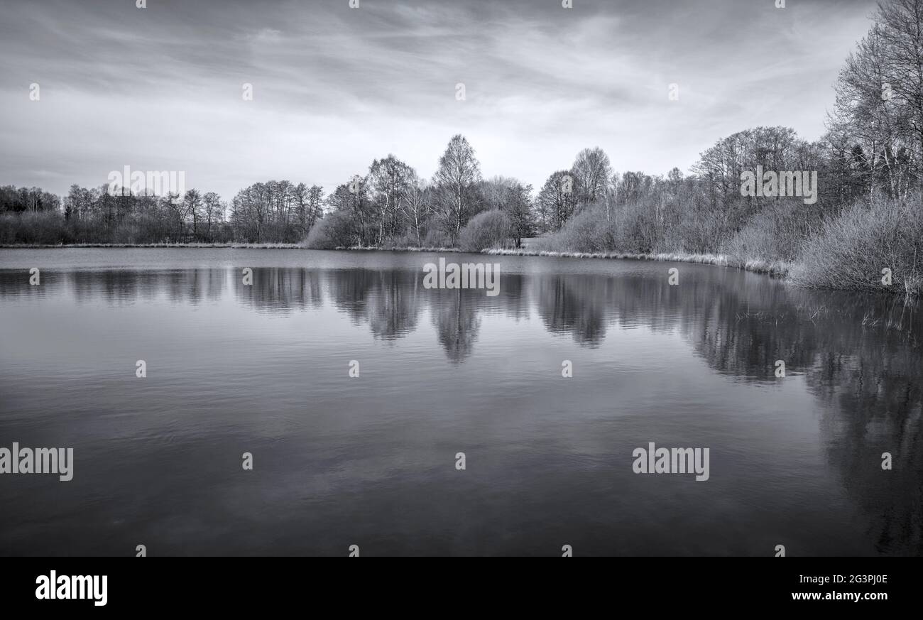 Pond landscape in March Stock Photo - Alamy