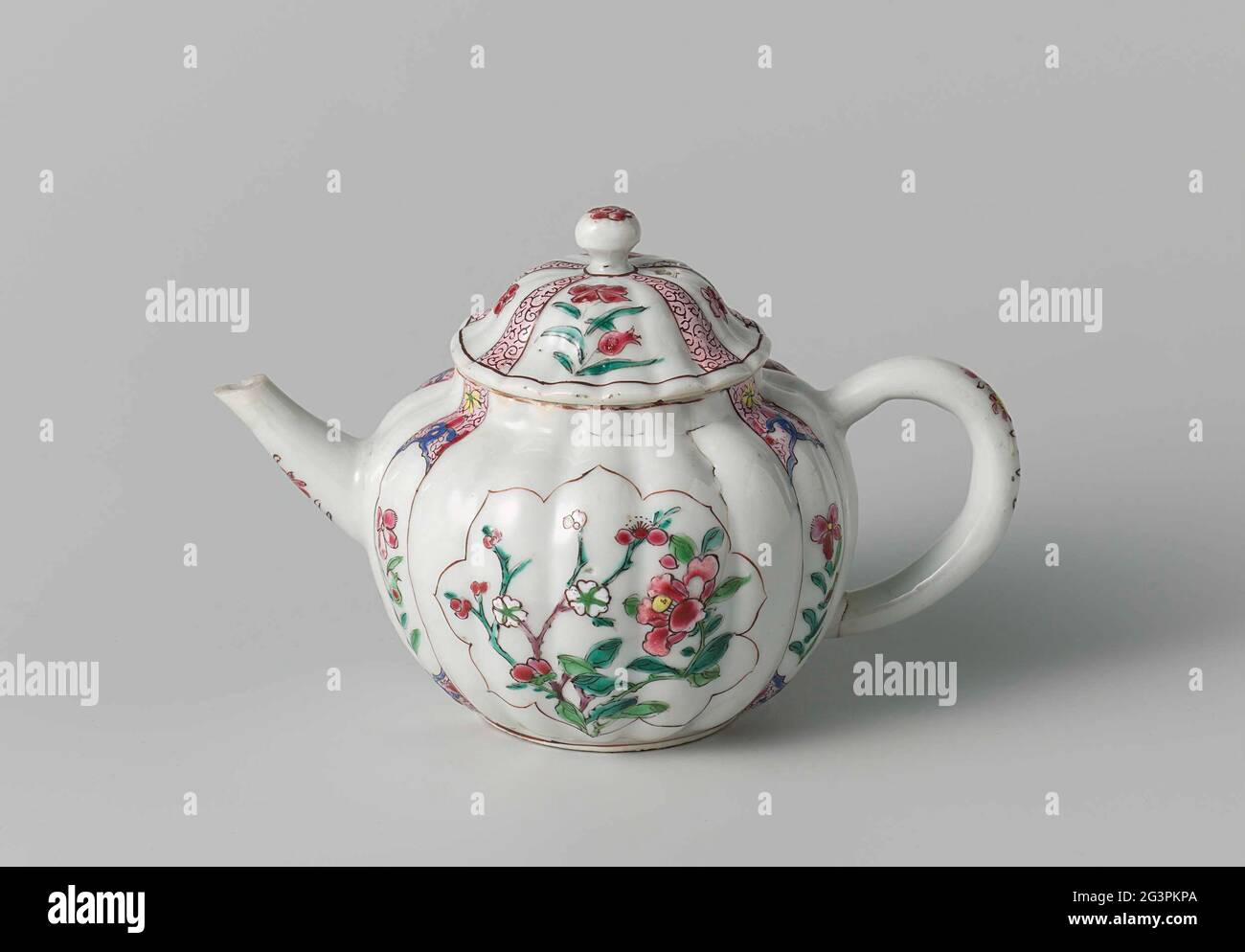 Fluted Tea Pot With Flower Sprays in panels. Ribbed teapot of porcelain ...