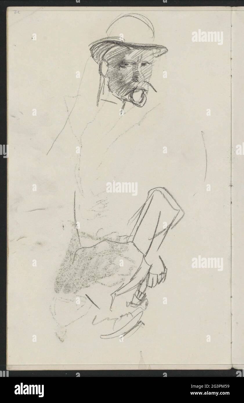 Self-portrait of Isaac Israels with hat. Leaf 29 Verso from sketchbook ...