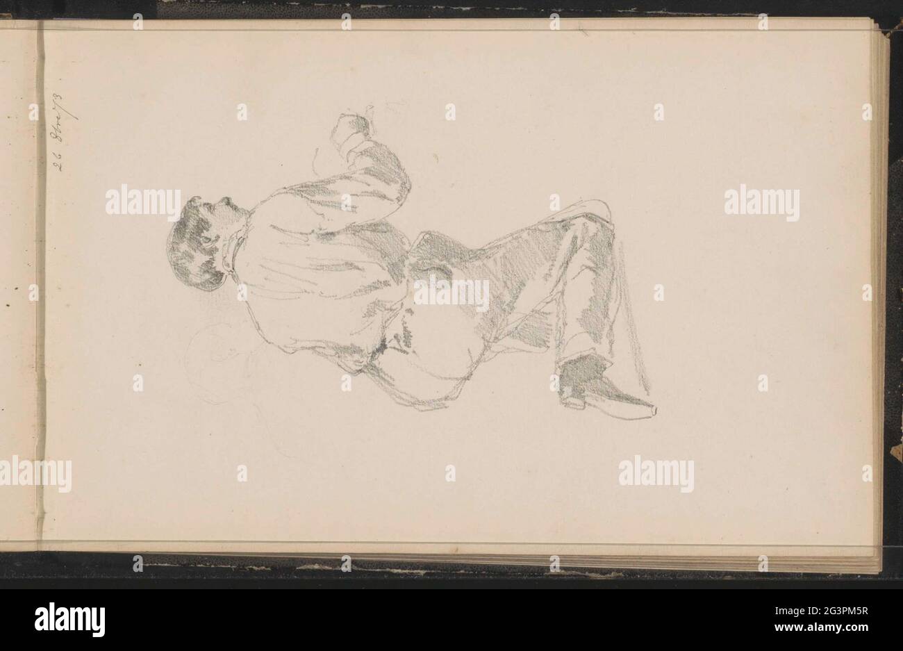 Kneeling man. A man kneels on one knee. Leaf 7 from a sketchbook with ...