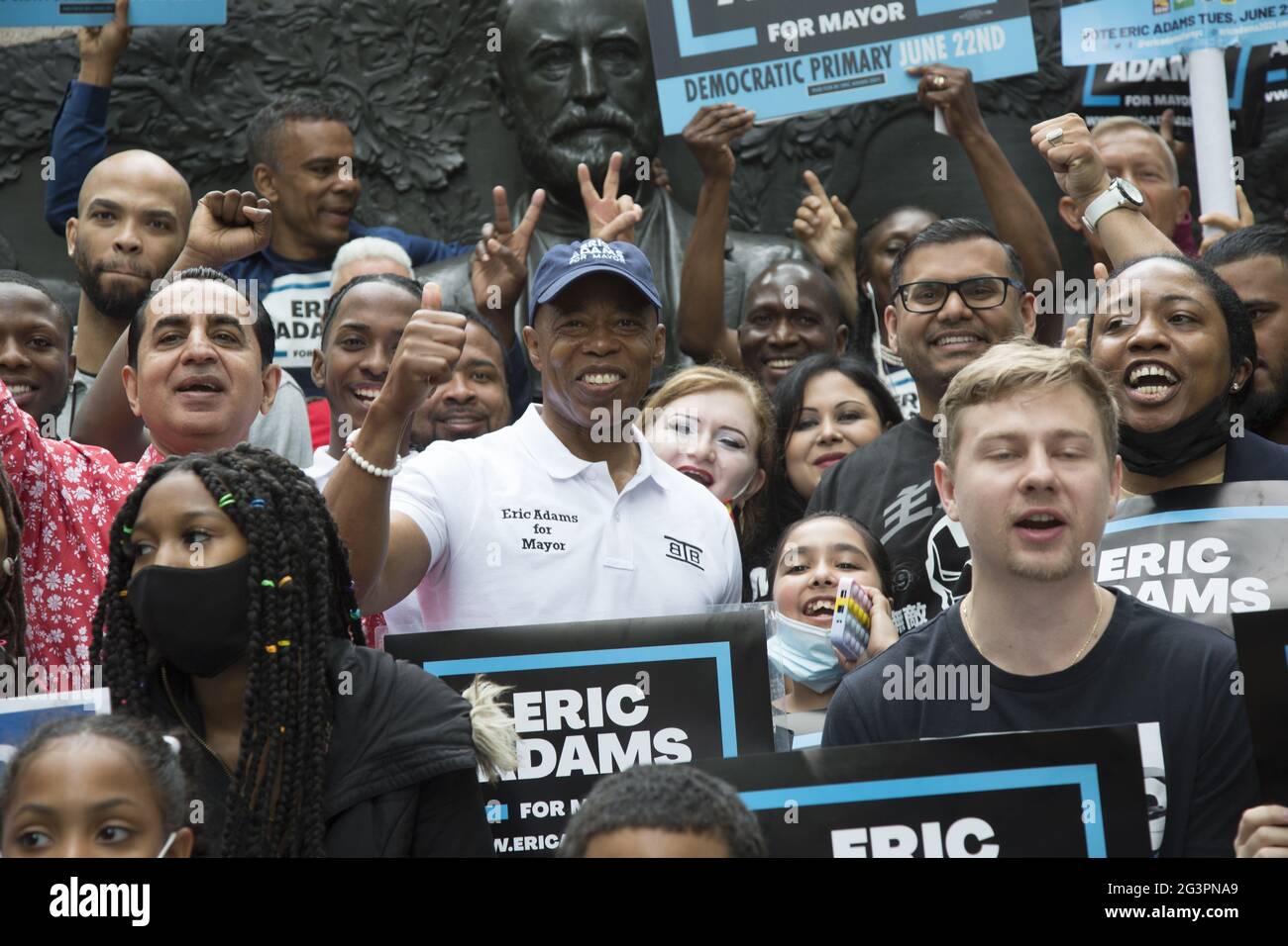 Eric Adams and supporters have a rally as the Brooklyn Borough ...
