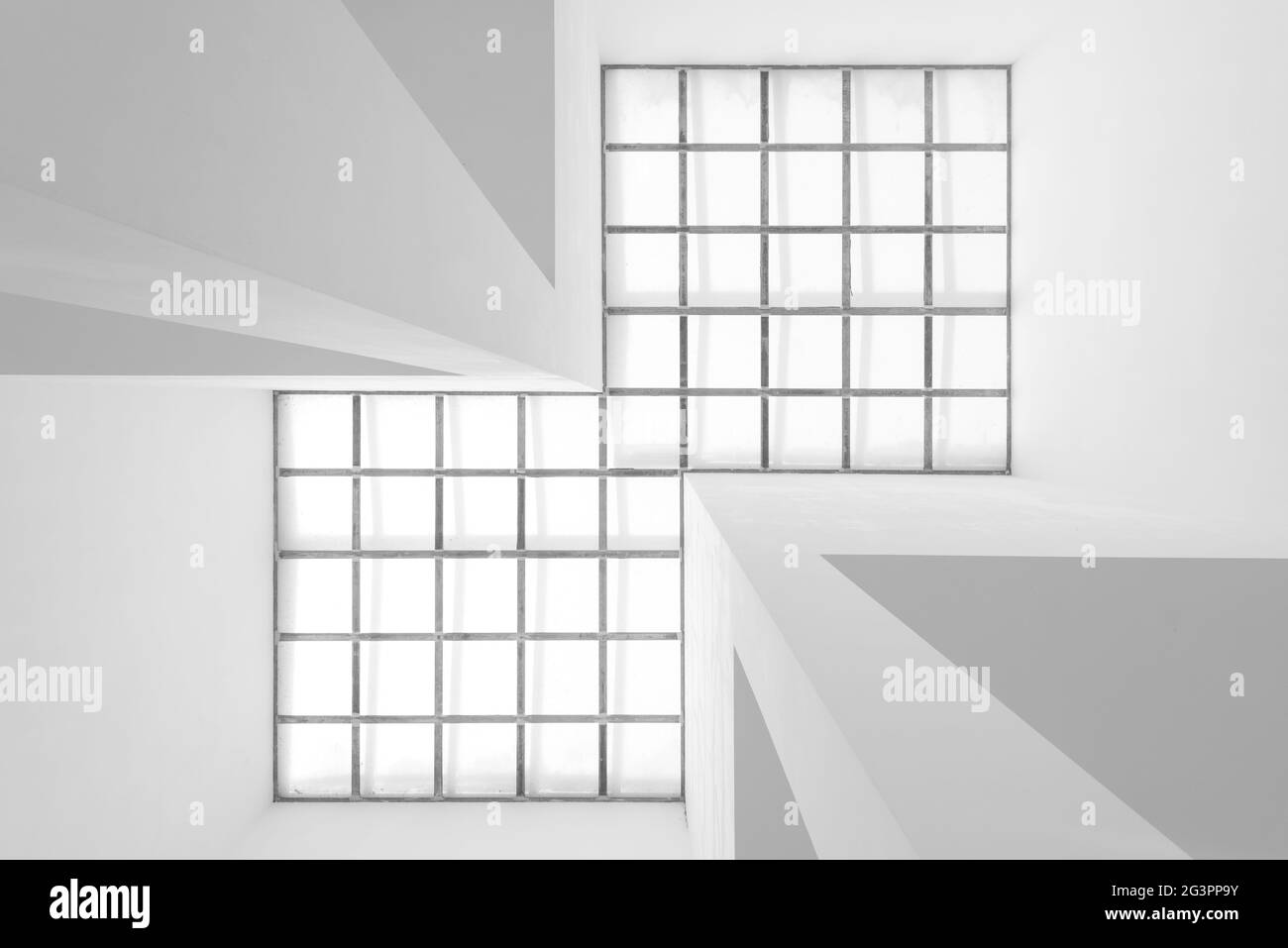 White modern building with wired frames Stock Photo - Alamy