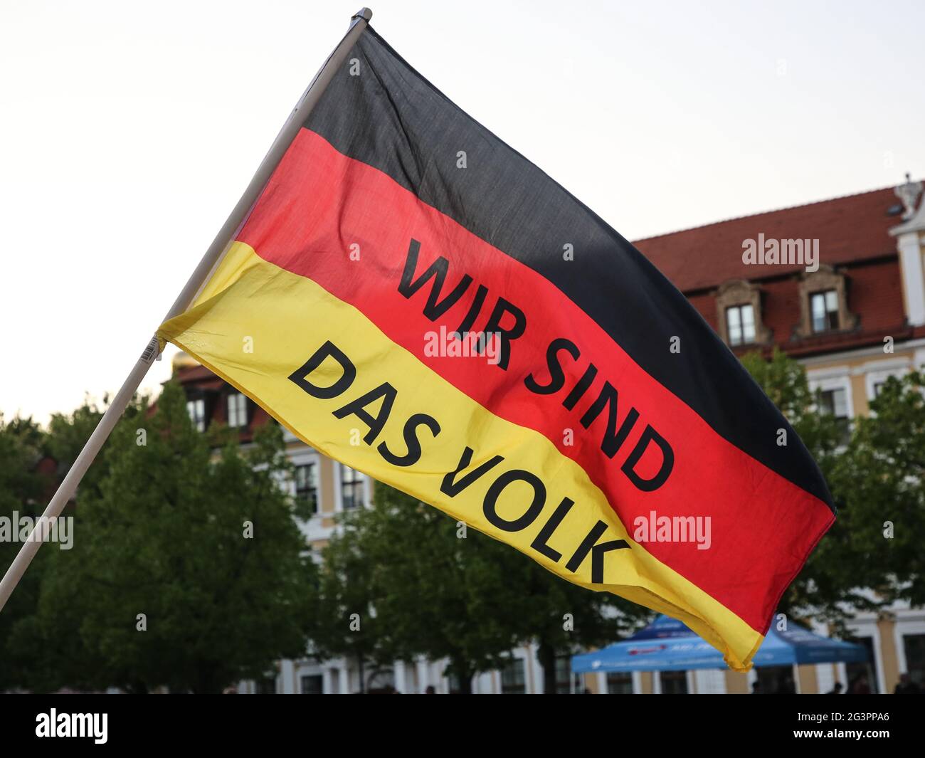 Flag with the slogan hi-res stock photography and images - Alamy