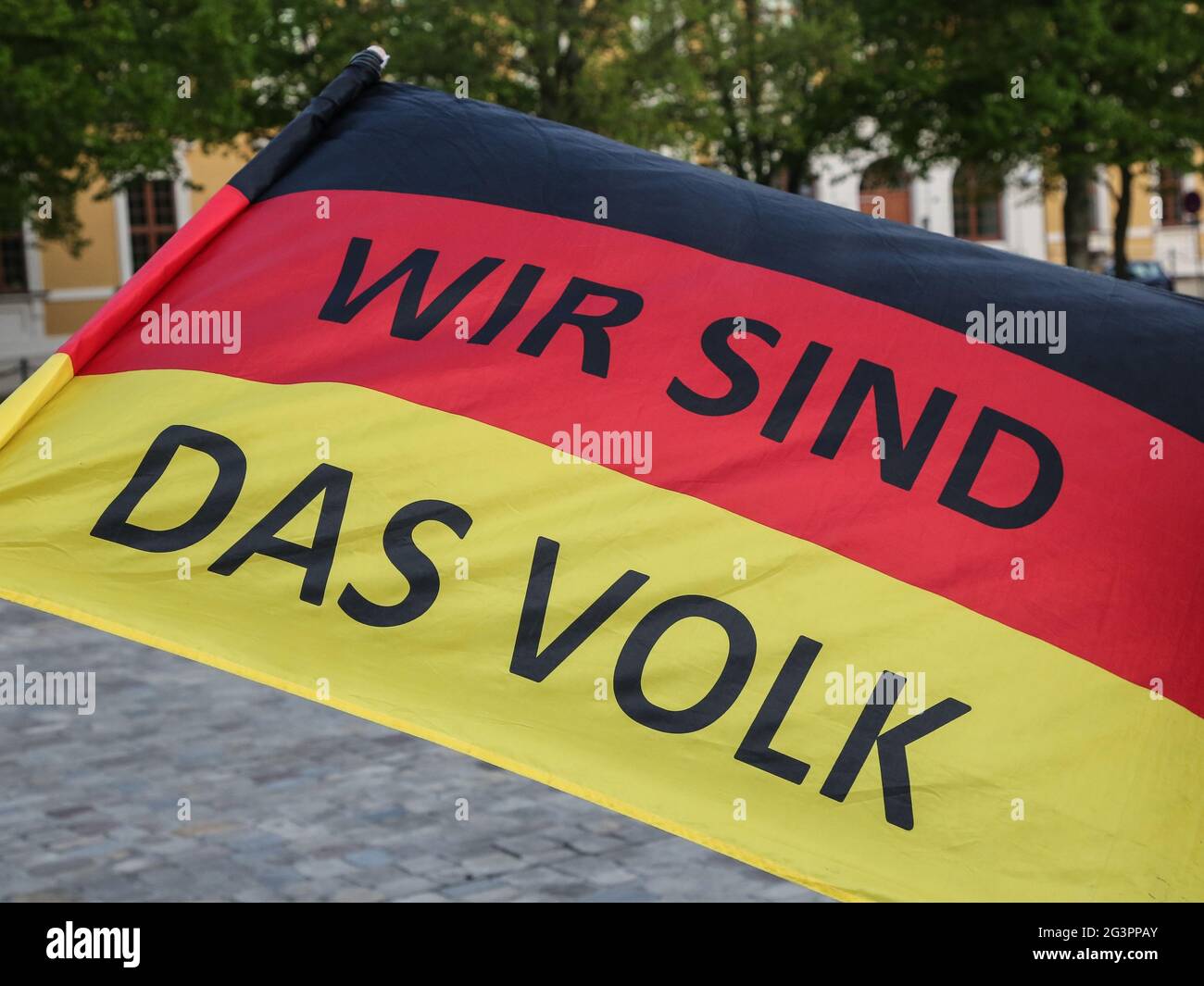 Flag with the slogan hi-res stock photography and images - Alamy