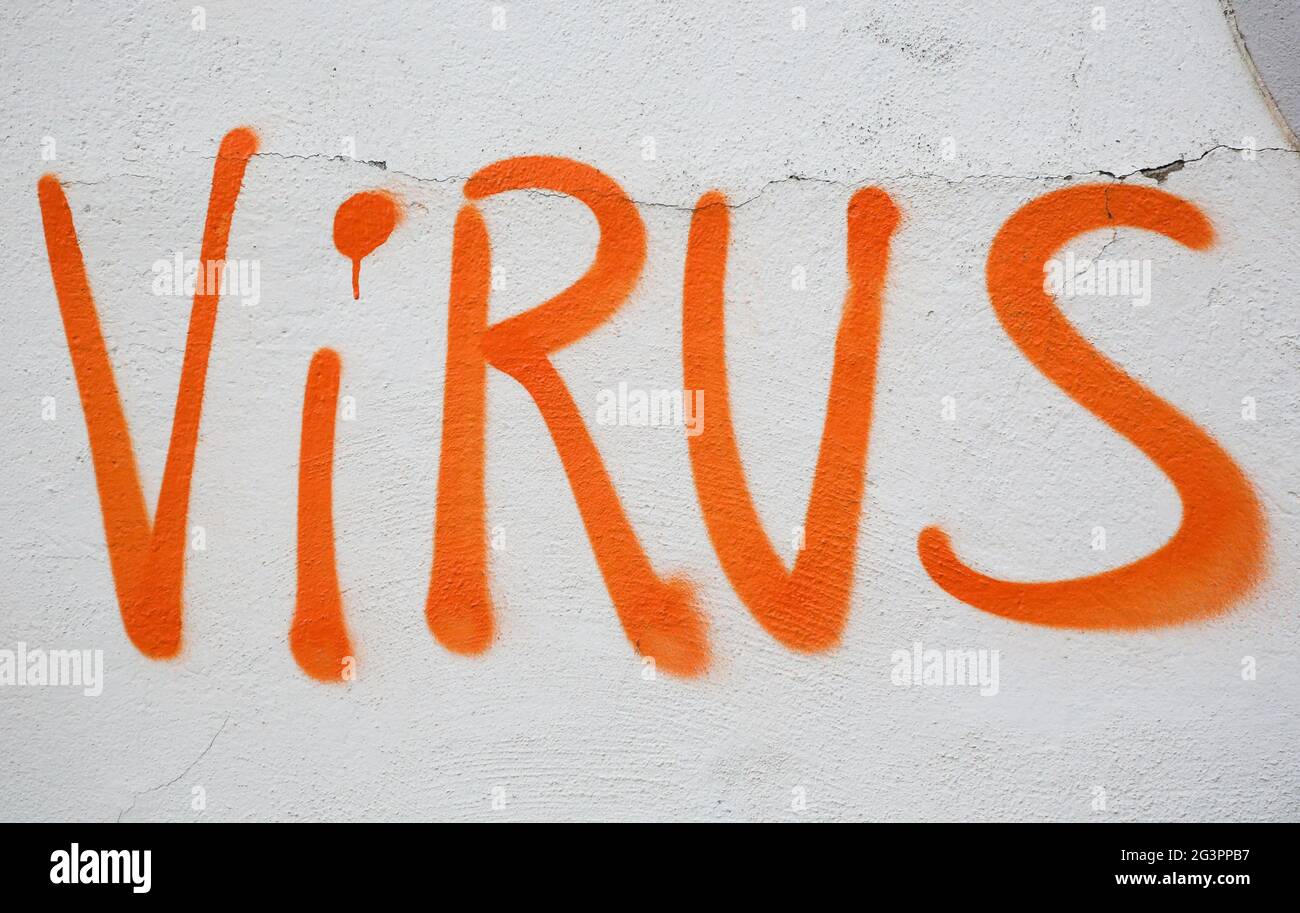 Graffiti lettering VIRUS on a house wall in Magdeburg Saxony-Anhalt ...