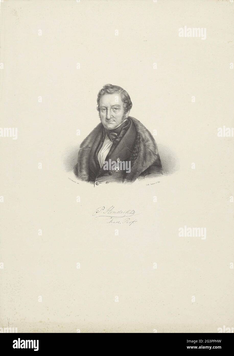 Portrait of P. Hendriksz. The portrait carries a mantle of fur over his ...