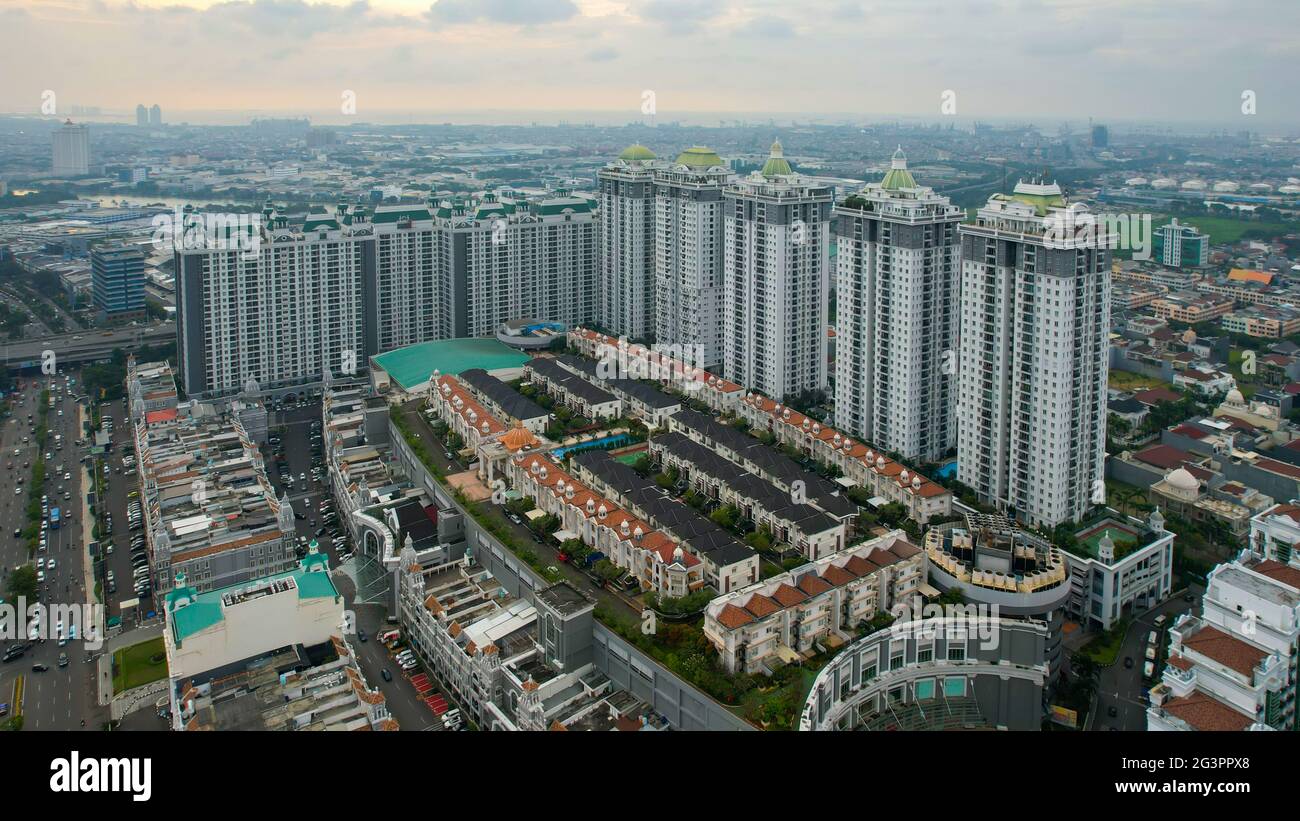 Aerial view of new green urban landscape in the city. Cityscape of a ...