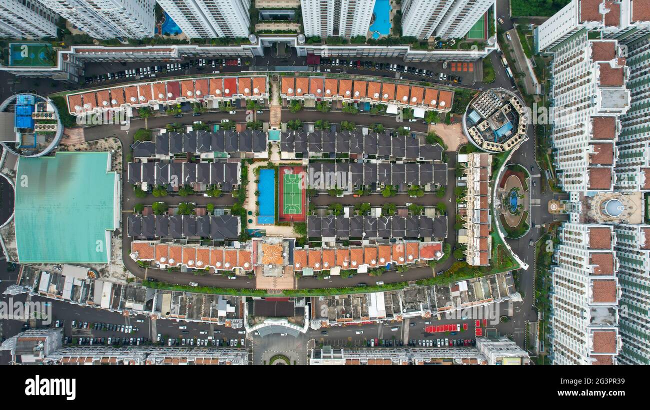 Aerial view of new green urban landscape in the city. Cityscape of a ...
