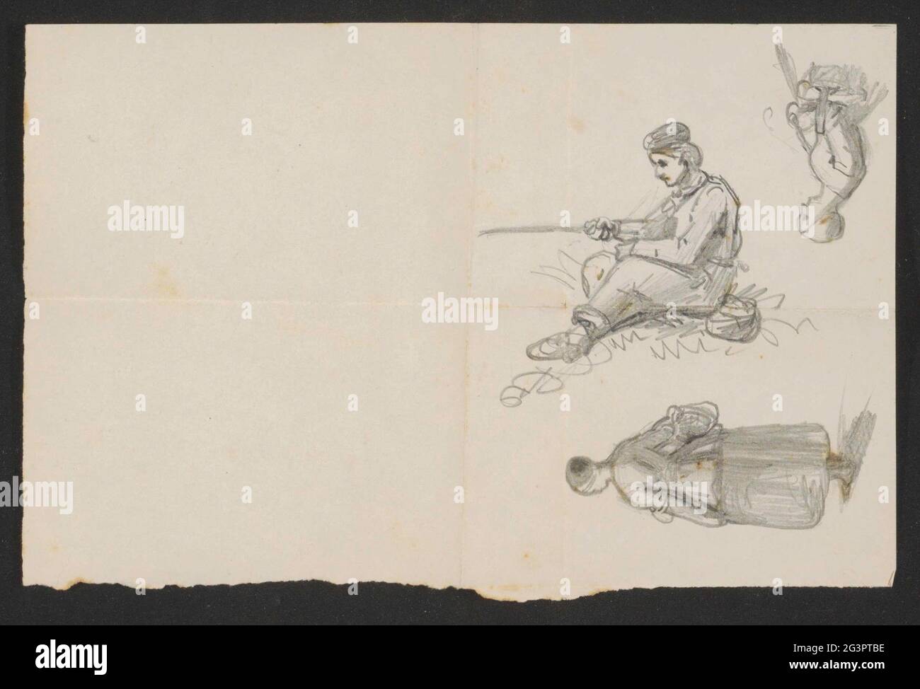 Farmers with baskets and a fishing boy. Recto of a loose leaf in an ...