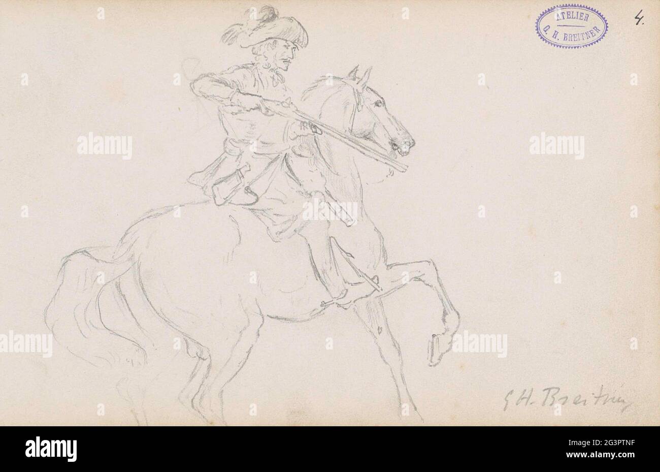 Rider with musket. Possible in seventeenth-century clothing Stock Photo ...