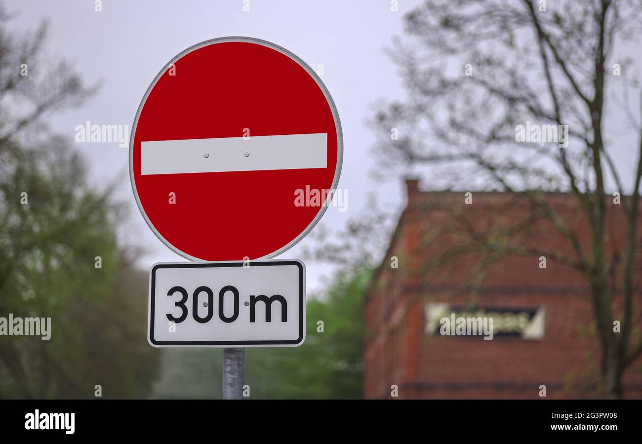 Traffic sign - prohibition of entry in 300 m Stock Photo - Alamy
