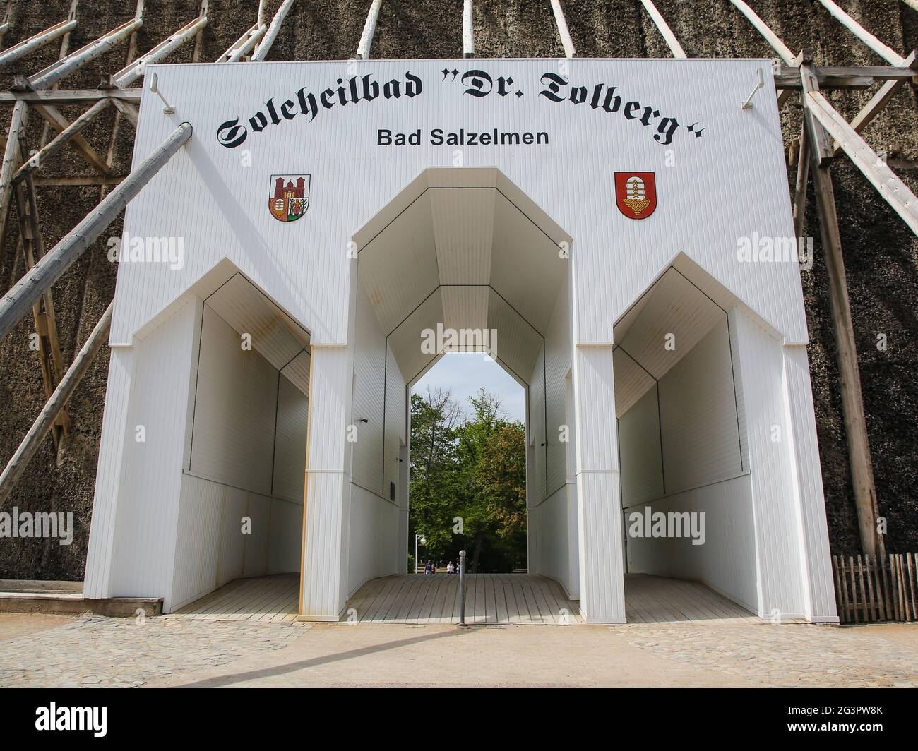Entrance area brine spa Dr.Tolberg in the spa gardens of SchÃ¶nebeck ...