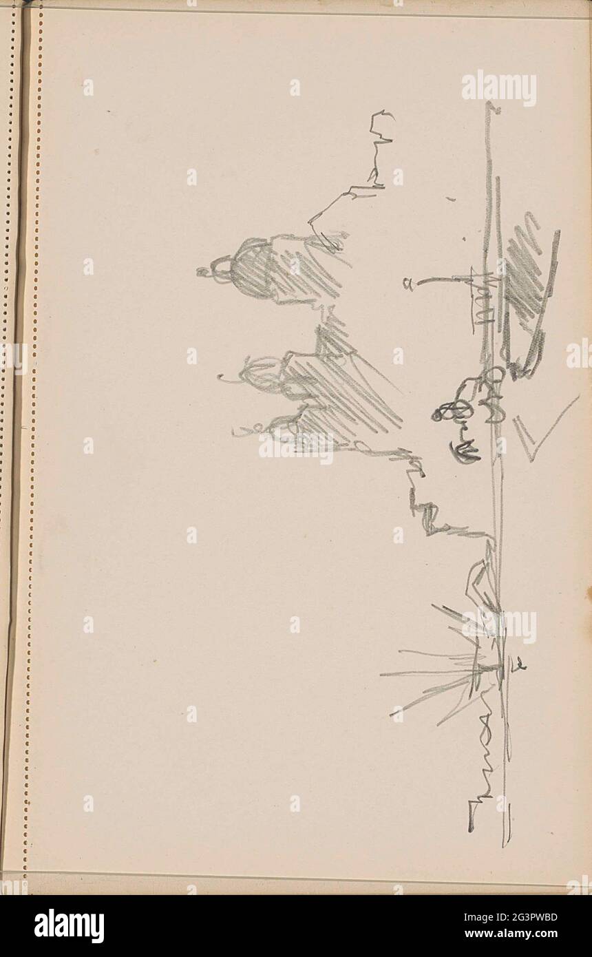 Building with three towers on a road. Leaf 51 Recto from a sketchbook ...