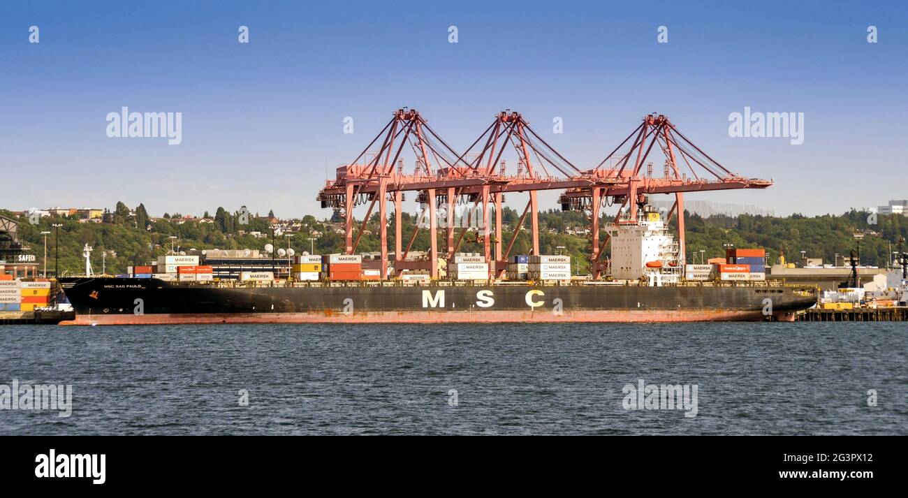 Seattle, Washington State, USA - June 2018: Container ship "MSC Sao ...
