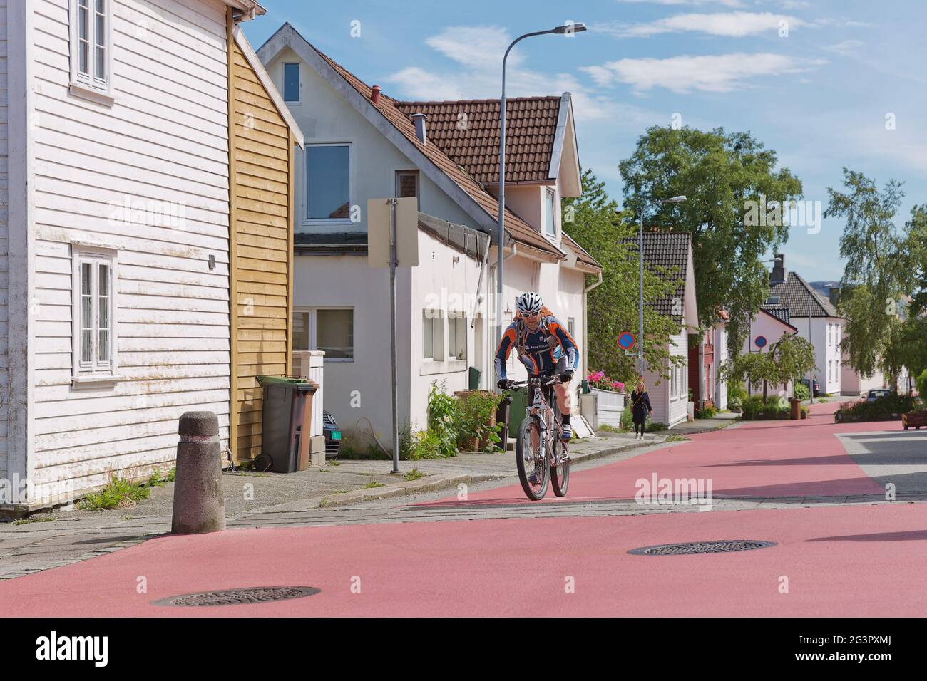 People walking through traditional streets of Stavanger in Norway Stock ...
