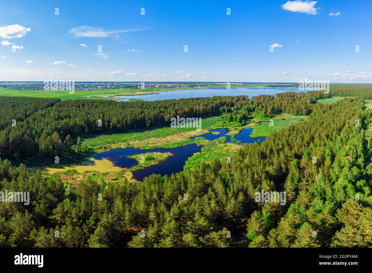 Aerial view of forest lake Stock Photo - Alamy