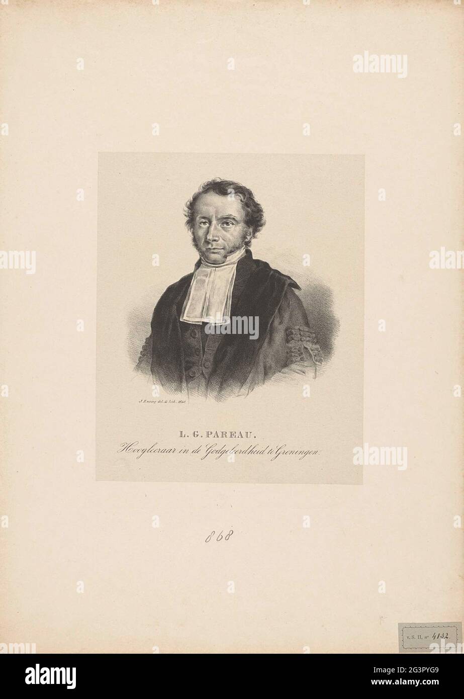 Portrait of Louis Gerlach Pareau. The portrait carries a gown and bef ...