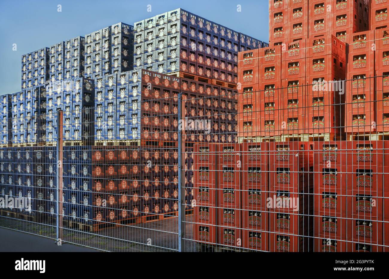 Beer crates - Stacked on the storage area Stock Photo - Alamy
