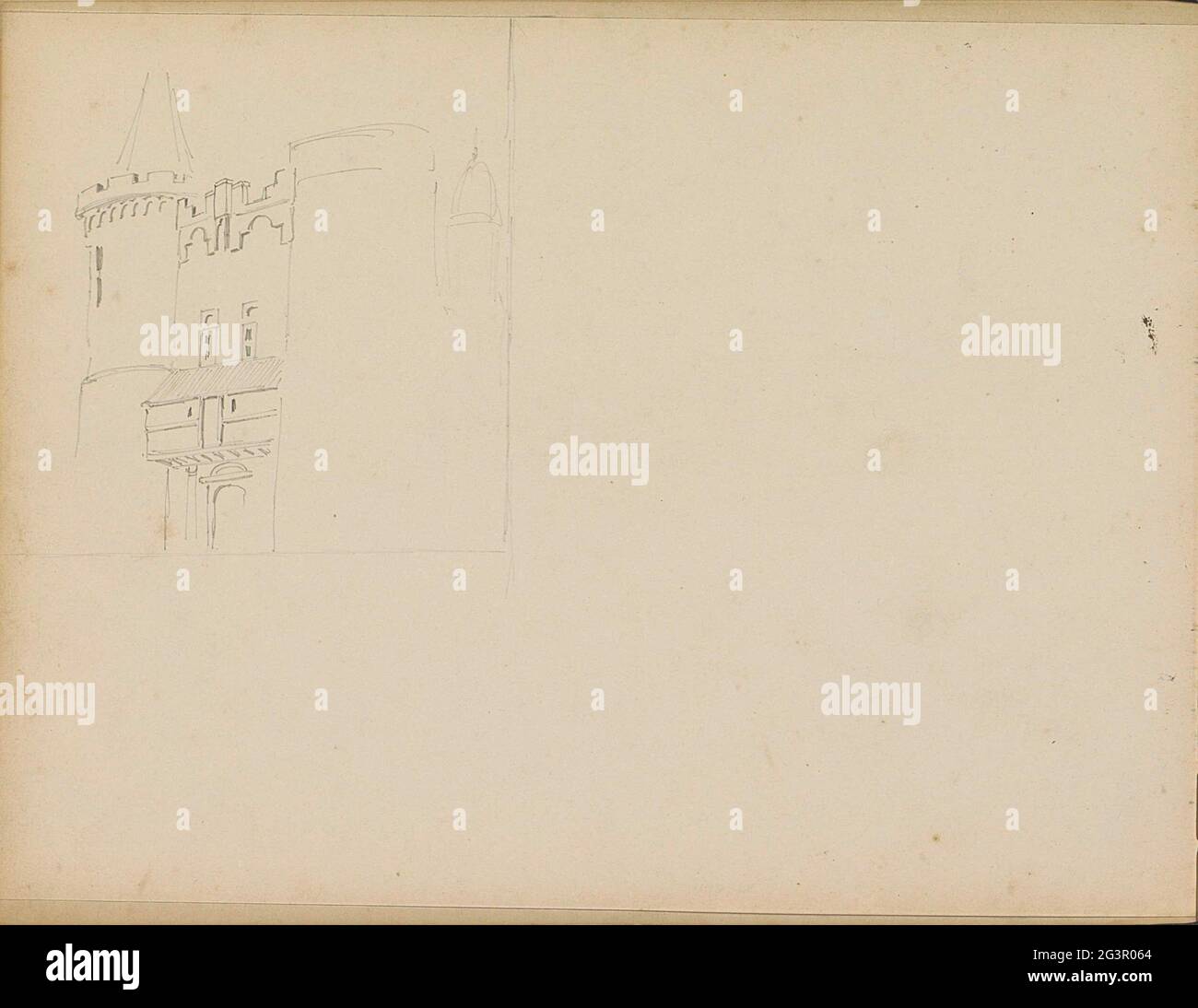 Study of a building with towers, possibly a gate. Study of a building ...