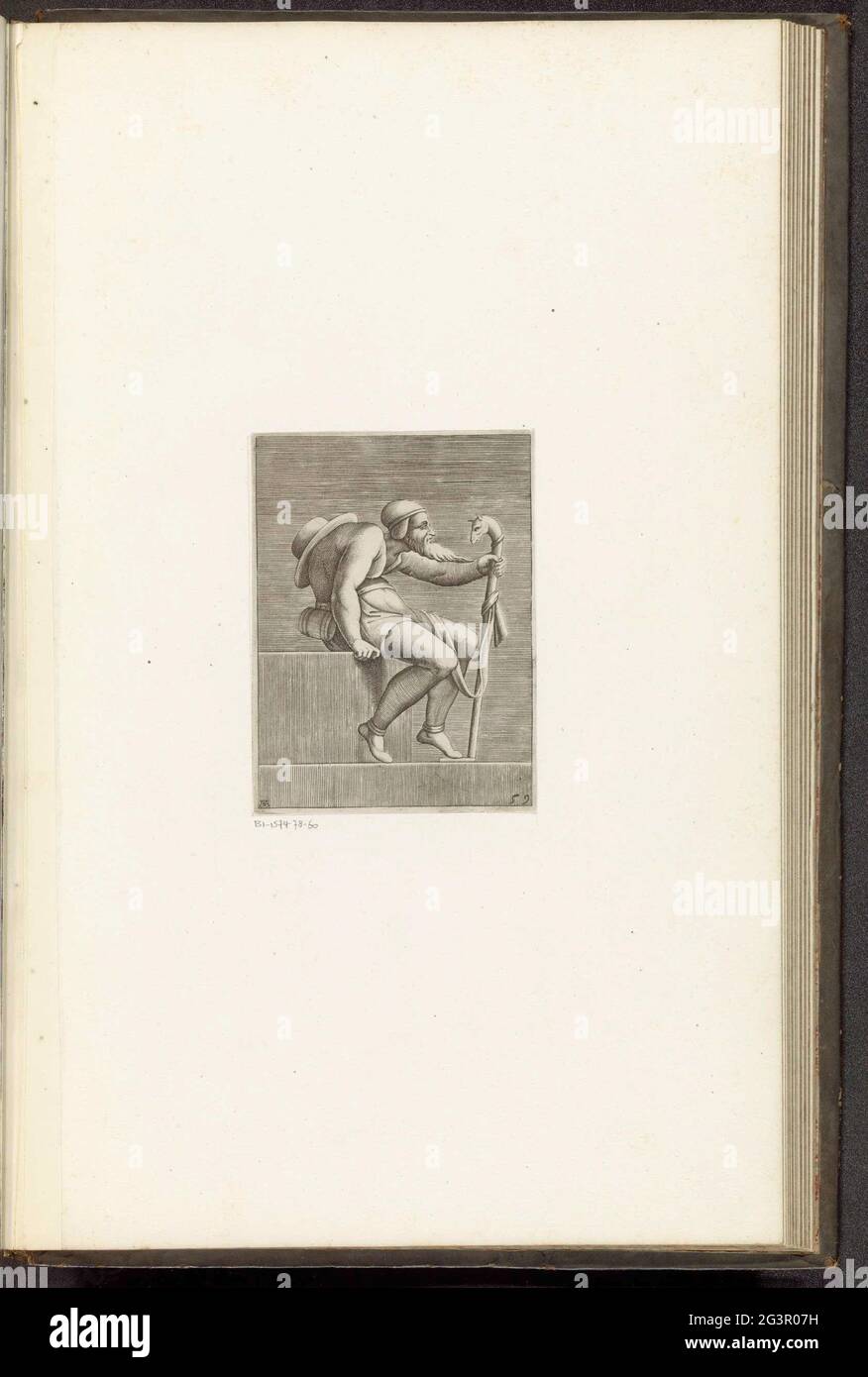 Man with a bochel; Paintings in the Sixtin Chapel. Sitting man with ...