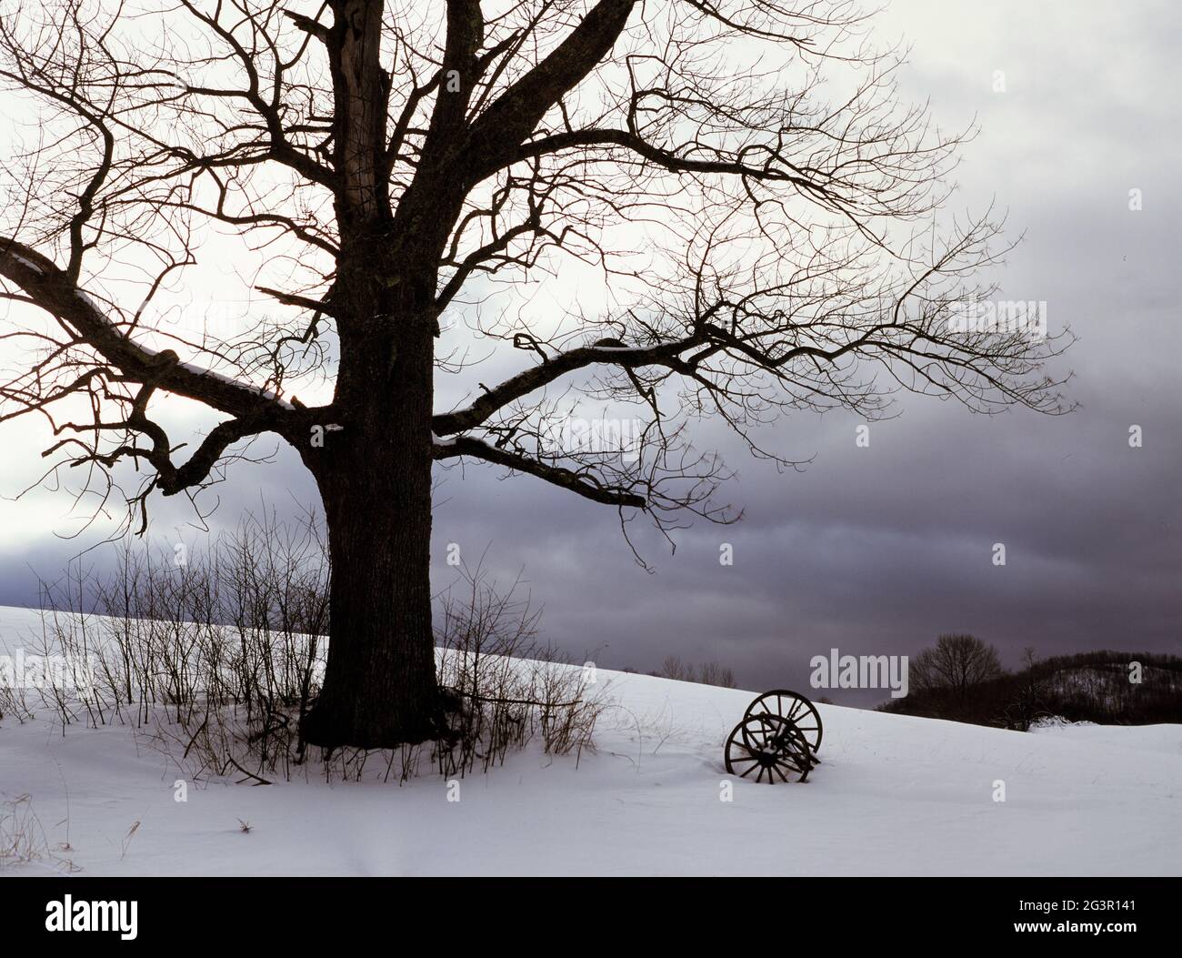Vermont winter storm clouds over field Stock Photo - Alamy