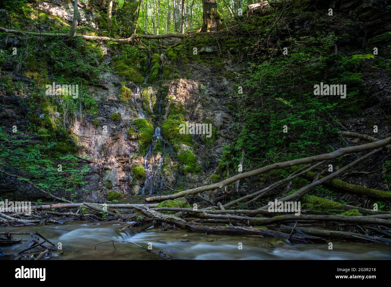 Silverfallet Staircase Waterfall illuminated by low rays of sun Stock ...