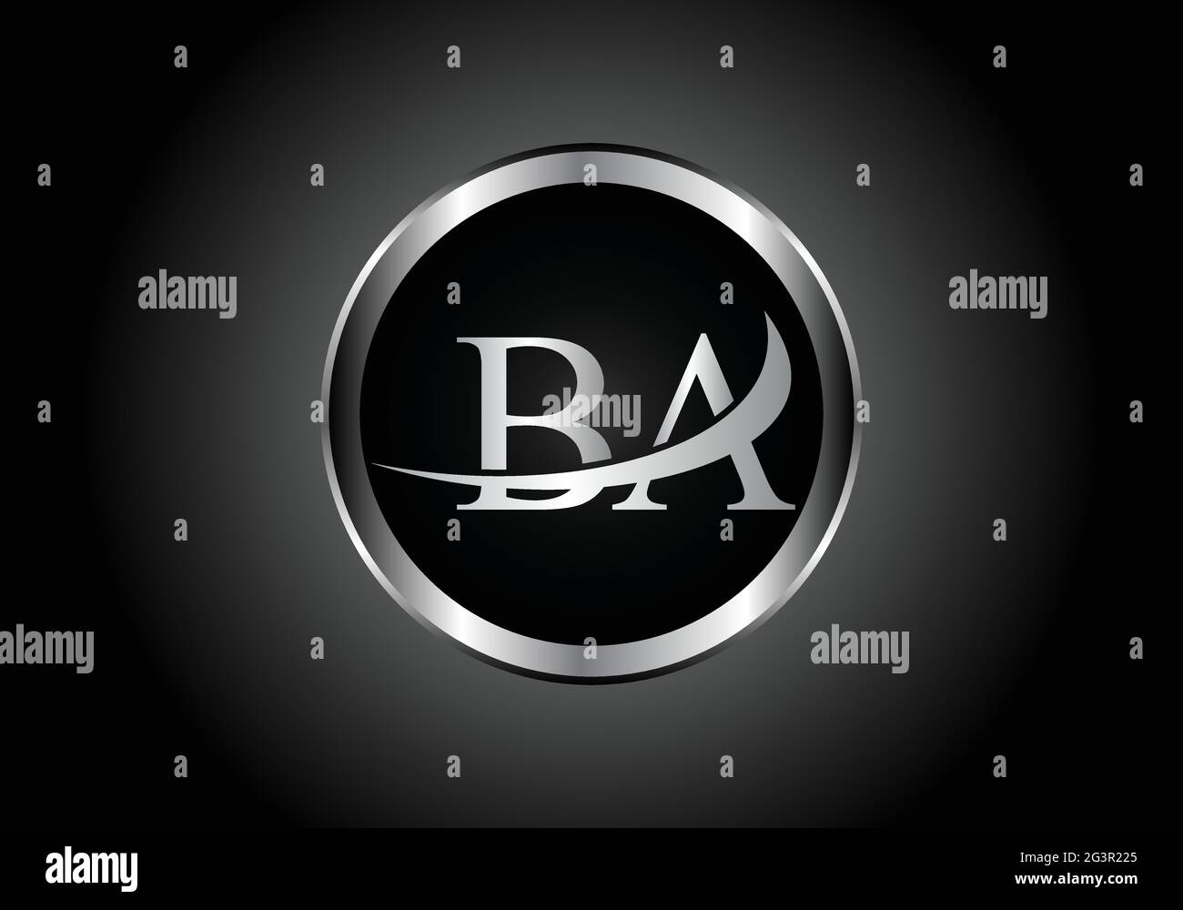 silver letter BA metal combination alphabet logo icon design with grey ...