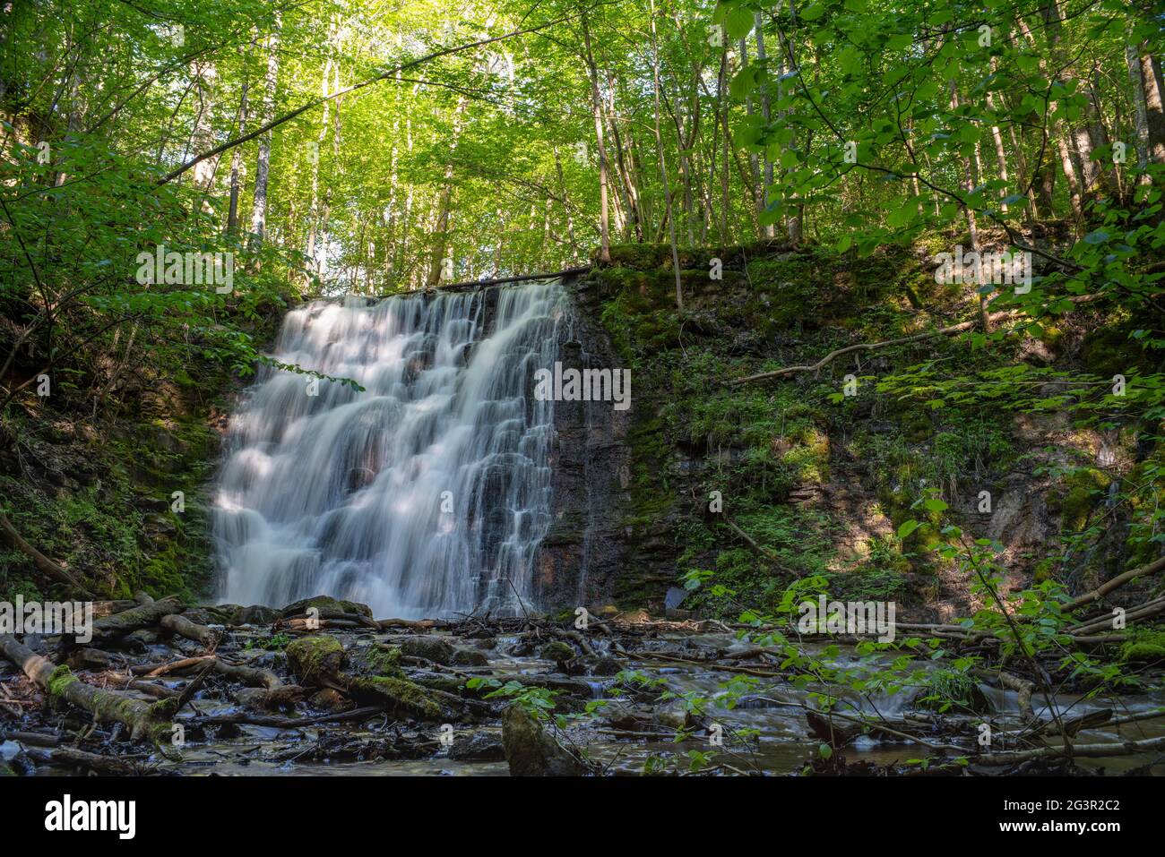 Silverfallet Staircase Waterfall illuminated by low rays of sun Stock ...