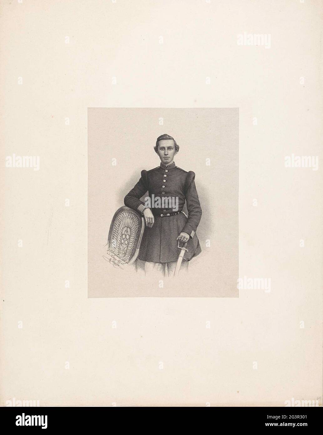 Portrait of an unknown man. The portrait carries a military costume and ...