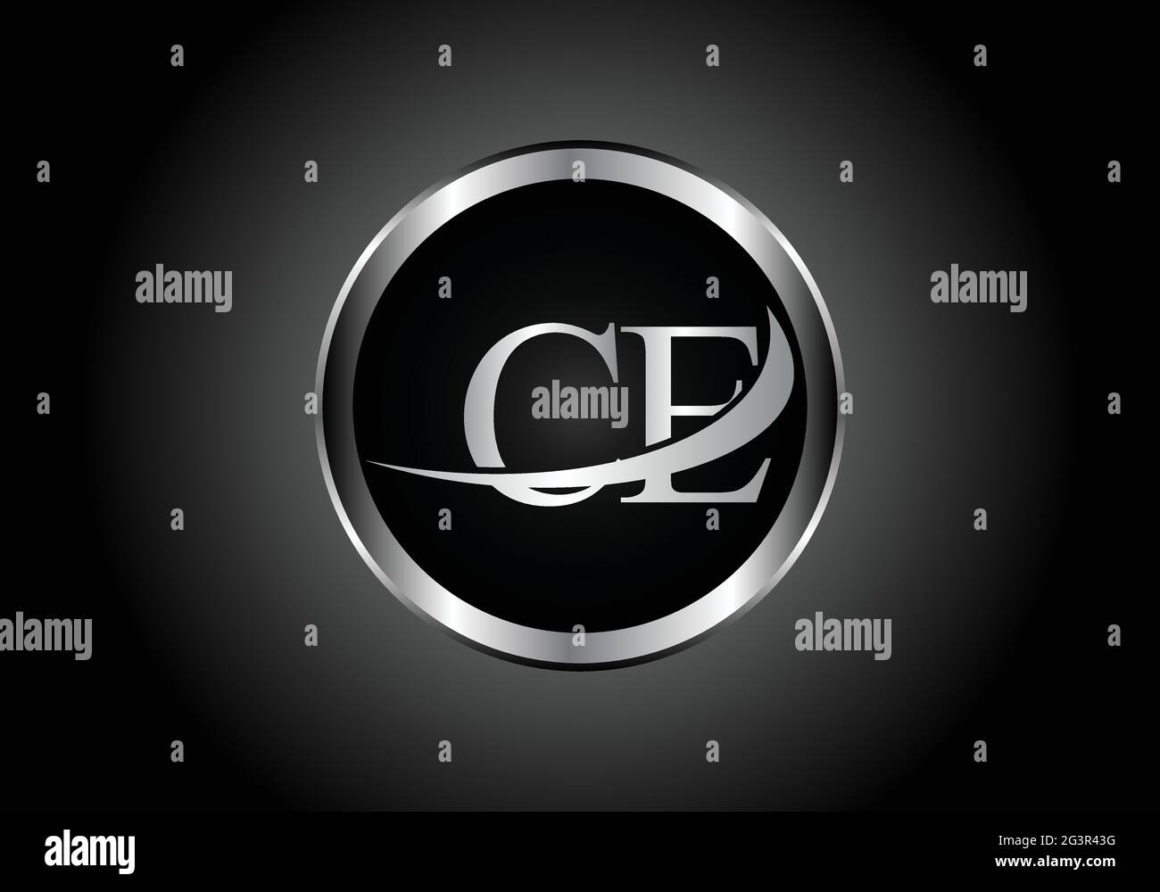 silver letter CE metal combination alphabet logo icon design with grey ...