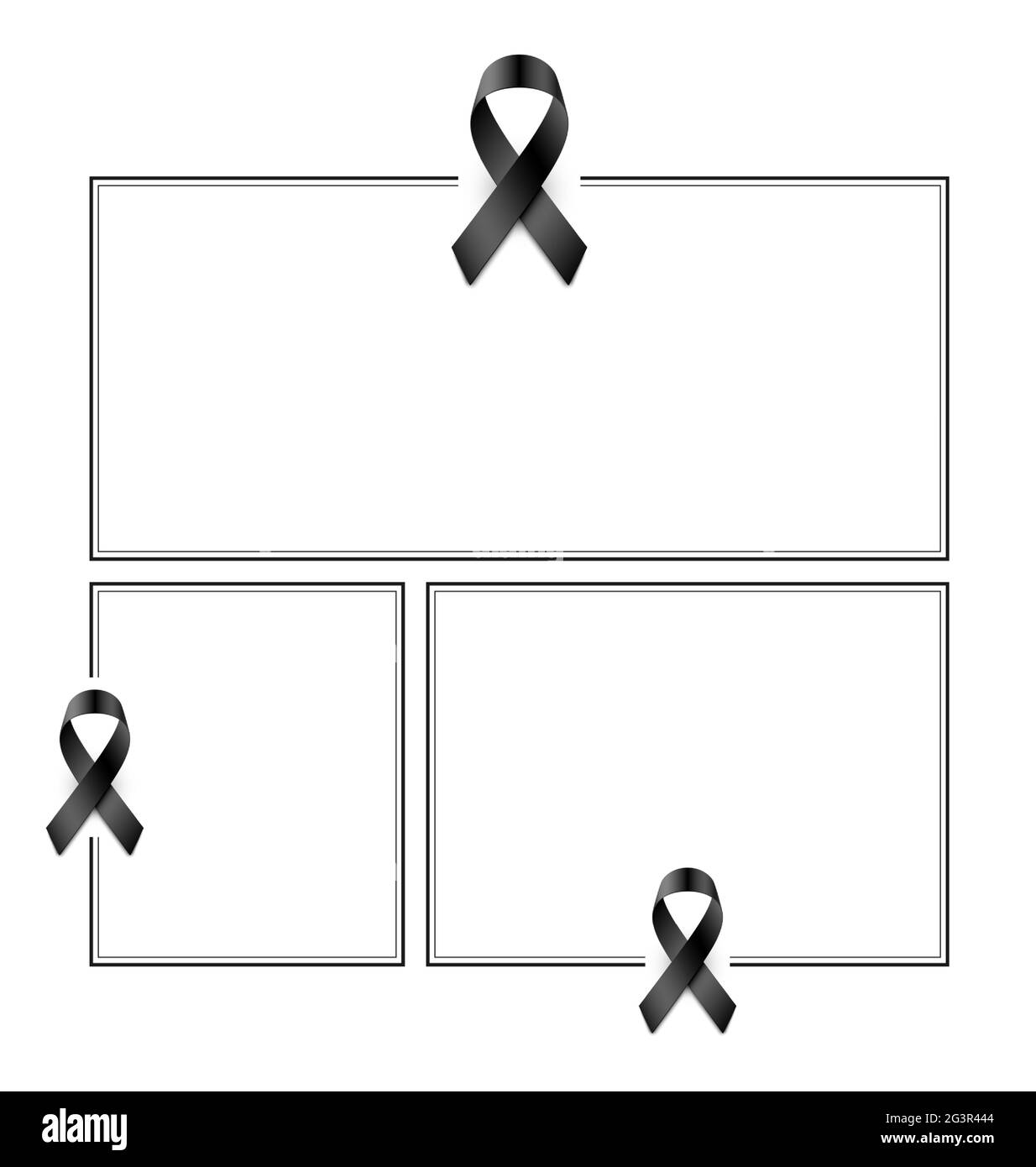 Vector set of condolence message frames with black mourning ribbons ...