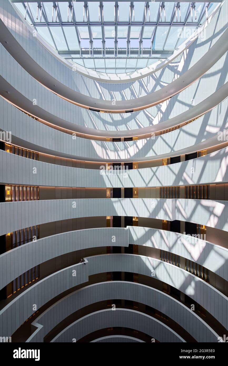 Large Atrium with sunlight and shadow pattern. Gasholders London ...