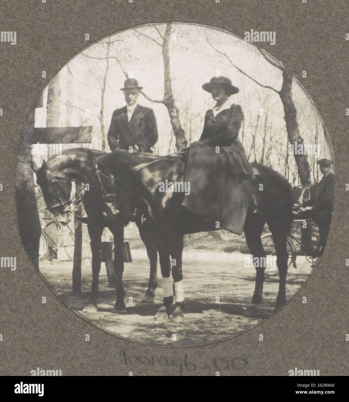 Equestrian scene on royal wood fortress Het Loo: man and woman on ...