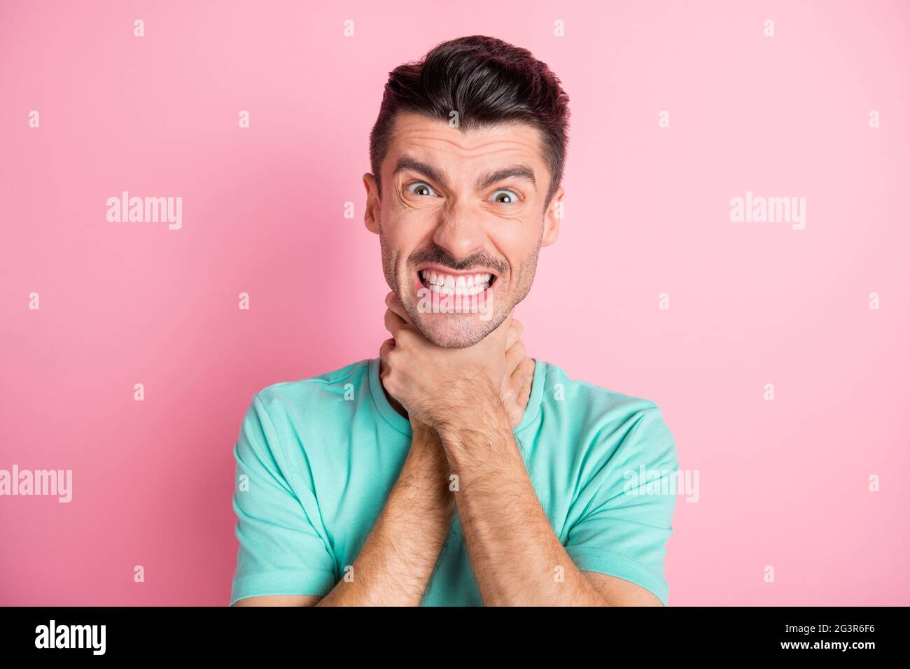 Portrait Of Young Angry Crazy Furious Mad Aggressive Man Choking