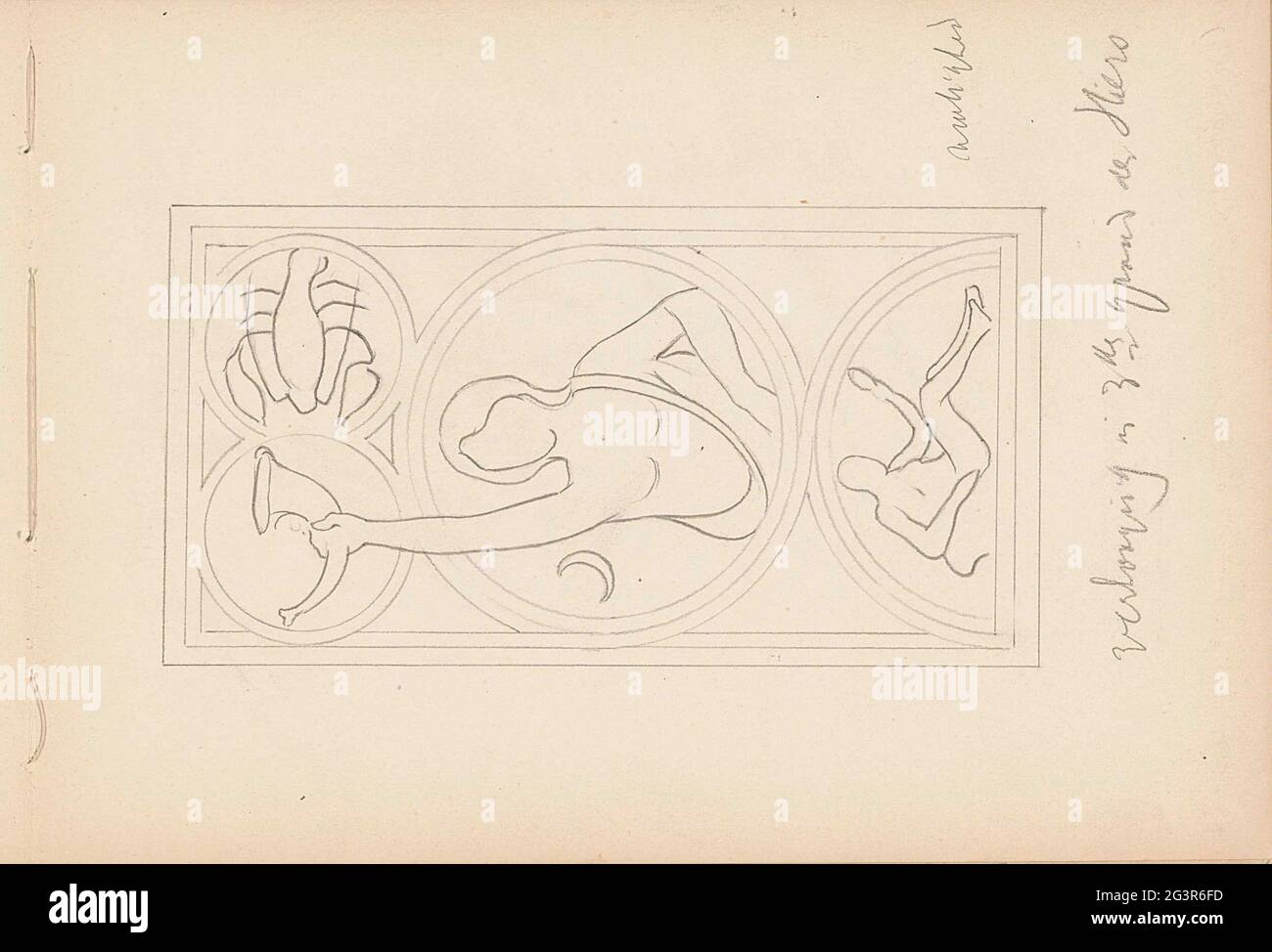 Personification of the moon in a medallion. Luna, the moon, raises a ...