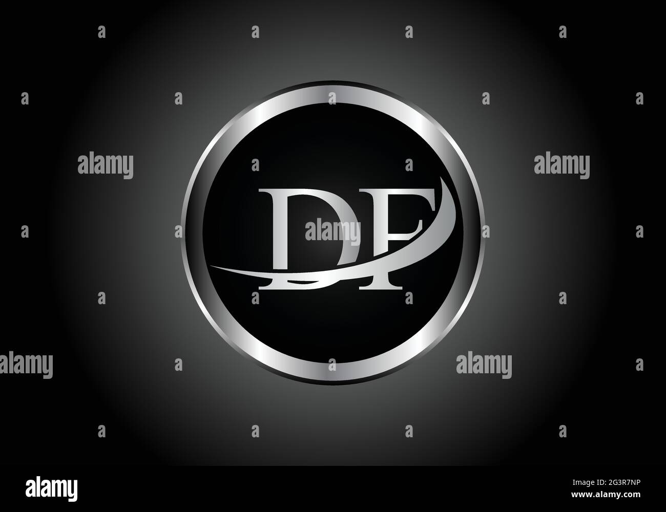 silver letter DF metal combination alphabet logo icon design with grey ...