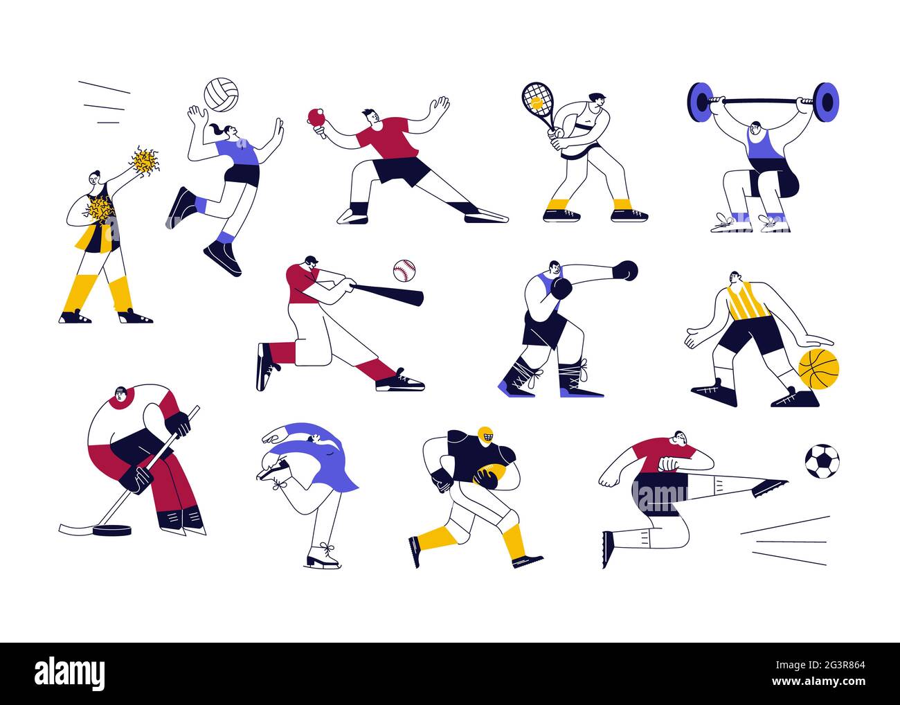 Set of male and female athletes. Team and Individual Sports characters ...