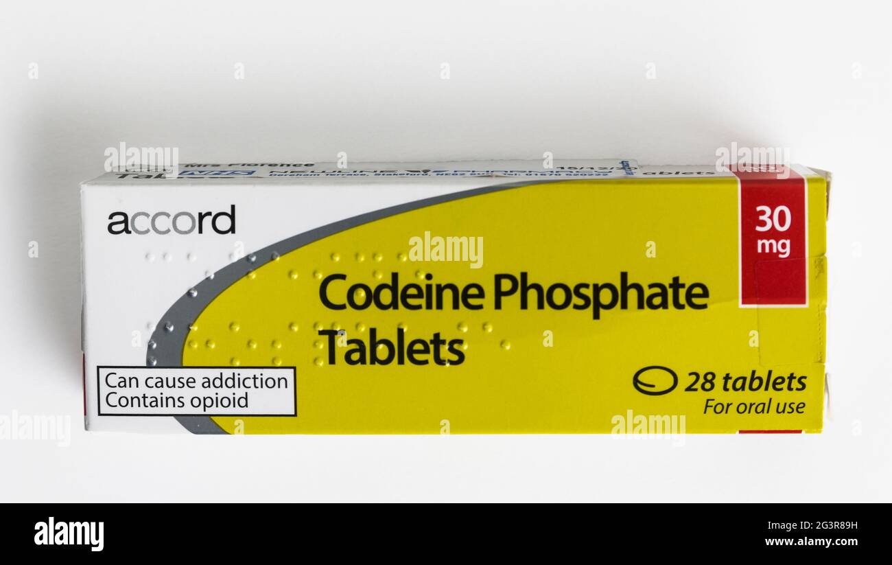 Packet of codine phosphate 30mg tablets by pharmaceutical company ...