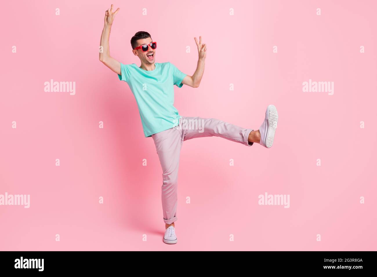 Full body photo of young excited man happy positive smile excited show ...