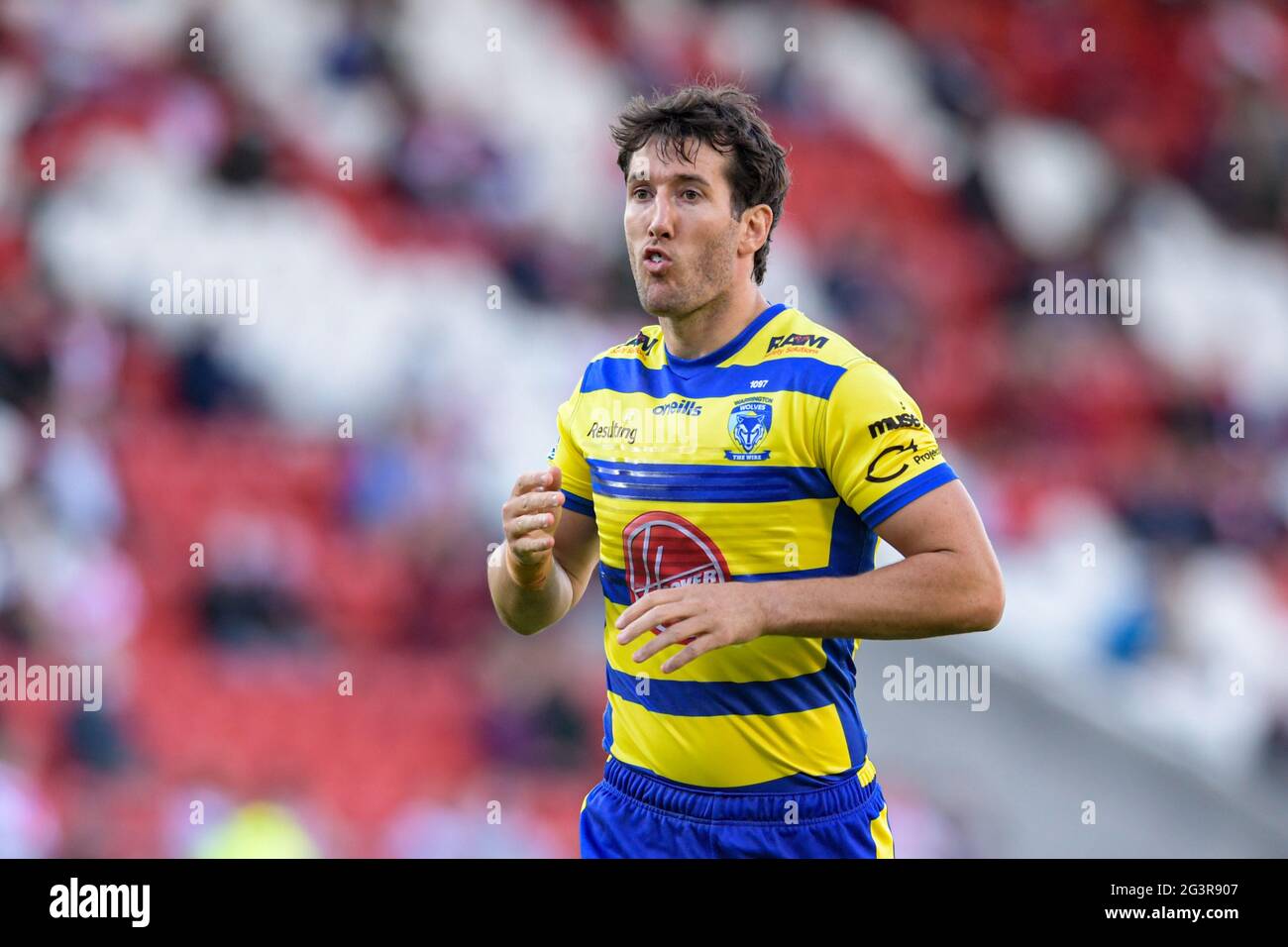 Stefan Ratchford (1) of Warrington Wolves in action during the game ...