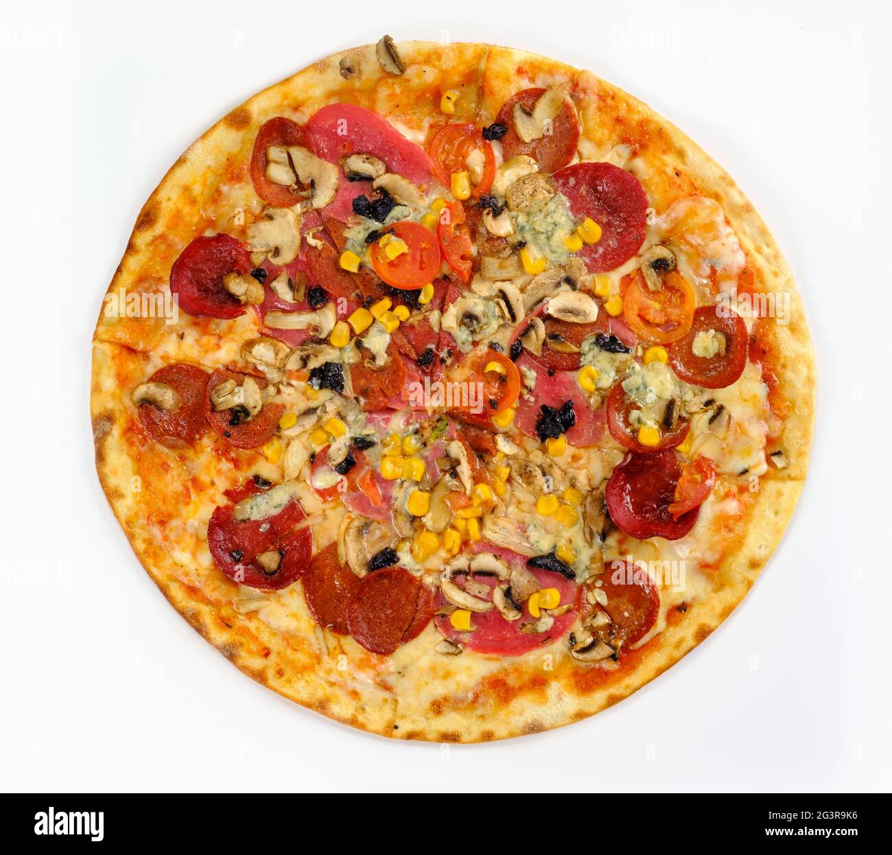Mixed pizza on a white background Stock Photo - Alamy