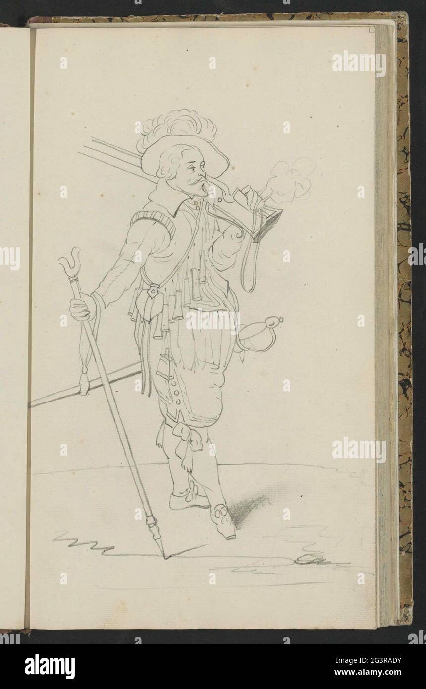 Soldier wearing his musket on the left shoulder and holds his skewer in ...