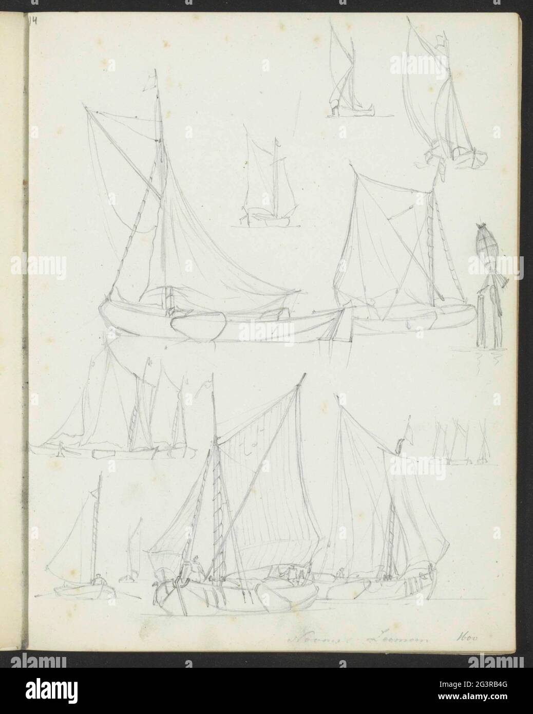 Study sheet with sailboats and ships. Leaf 14 Recto from a sketchbook ...