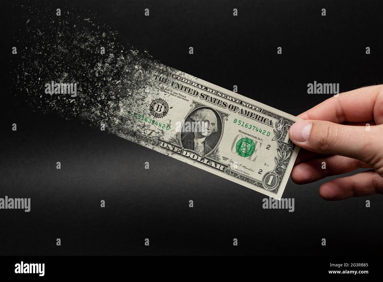 Inflation, dollar hyperinflation with black background. One dollar bill ...