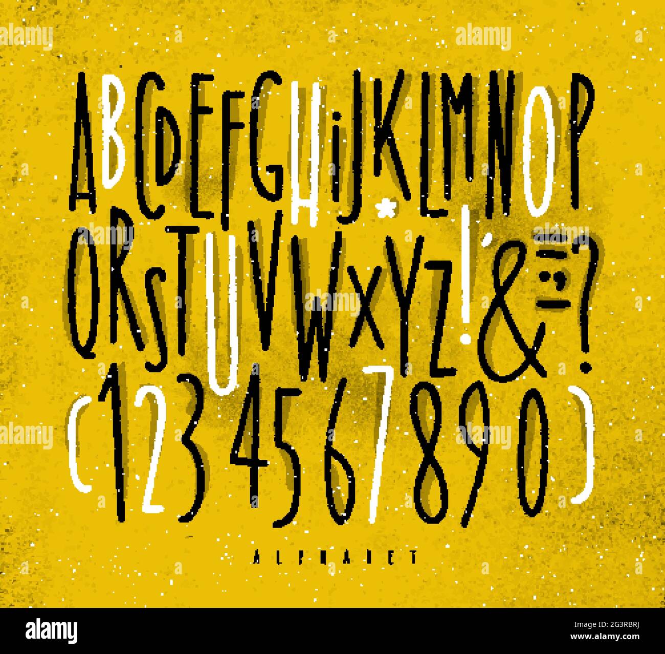 Alphabet set straight lines font in vintage style drawing with black ...