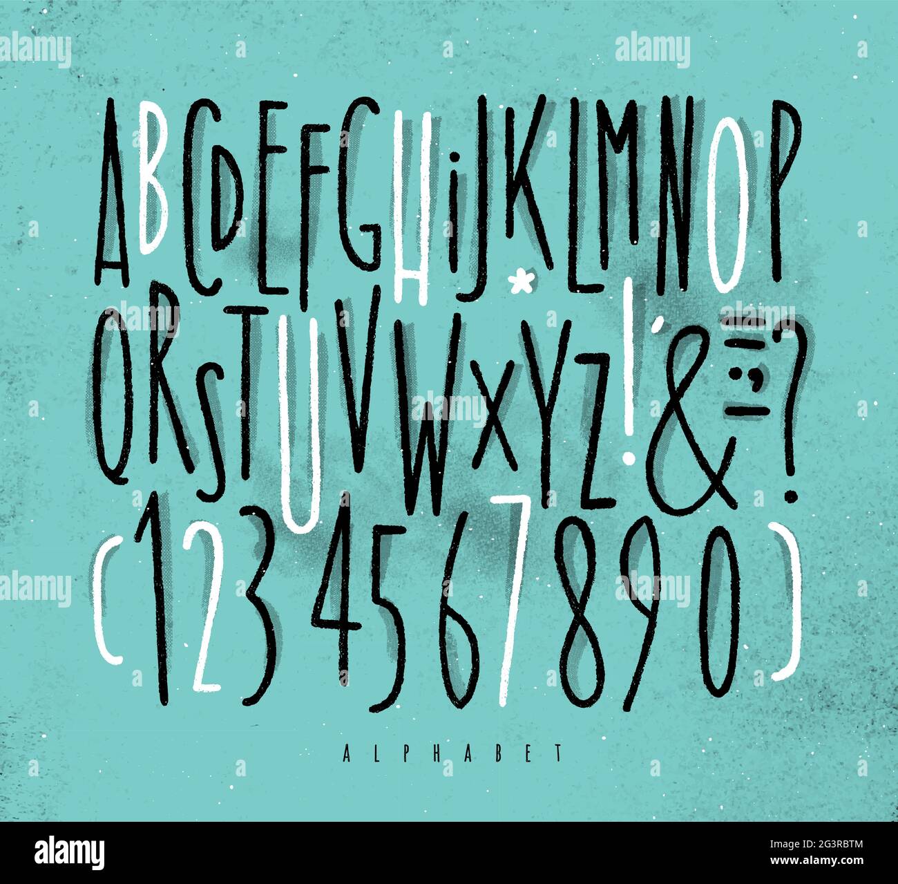 Alphabet set straight lines font in vintage style drawing with black ...