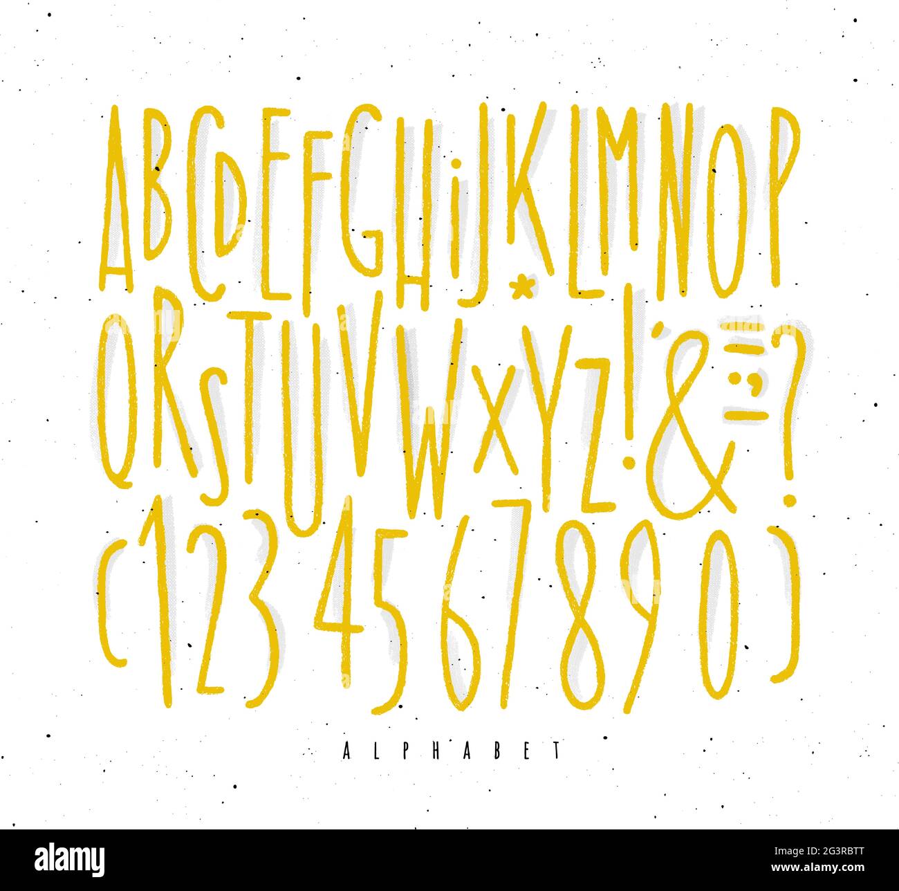 Alphabet set straight lines font in vintage style drawing with yellow ...