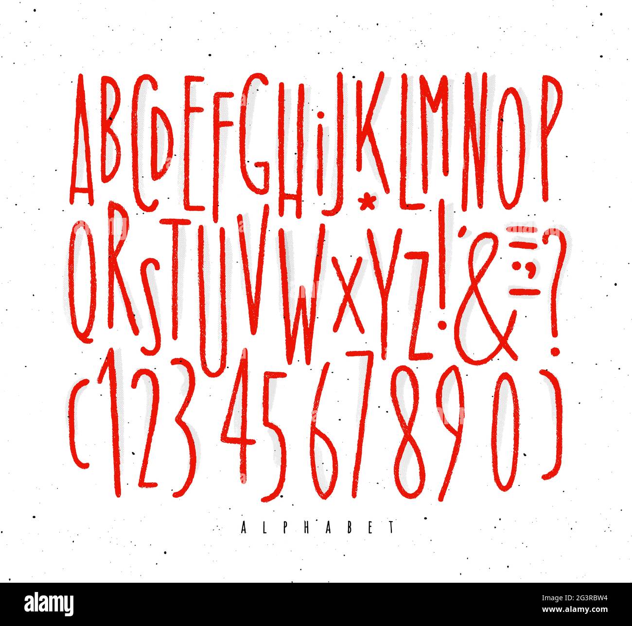 Alphabet set straight lines font in vintage style drawing with red ...