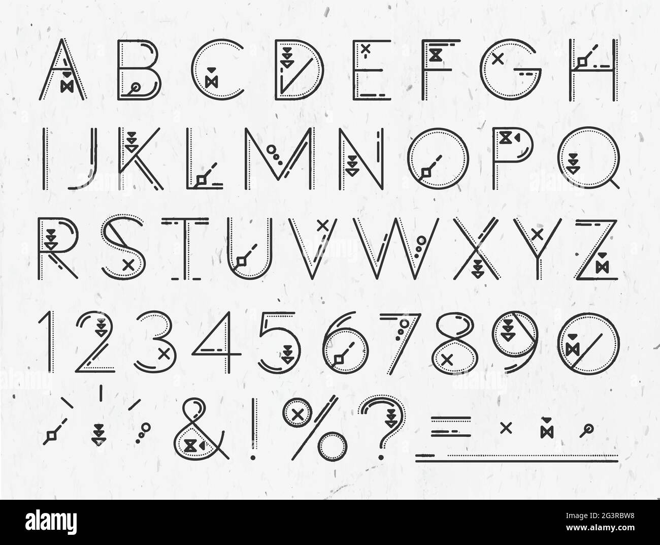 Font of flat lines the entire alphabet on the background paper Stock ...